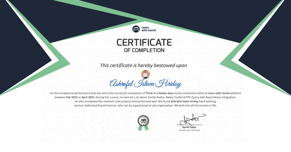 Ashraful Islam Hridoys Performance Report Think In A Redux Way